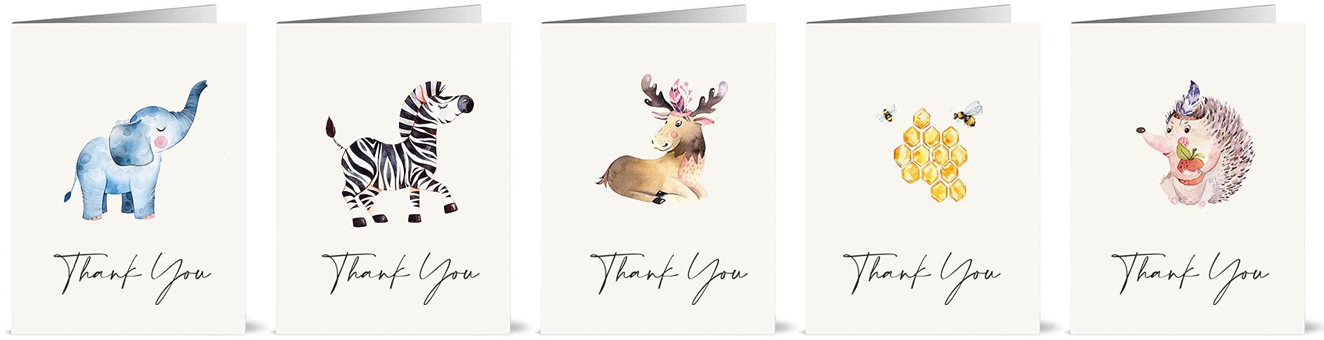 the lazy panda card company 20 x Watercolor Animal Thank You Cards with Envelopes