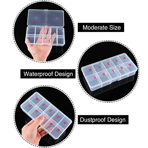 2 Pieces Nail Tip False Empty Nail Tips Organizer Storage Box with 10 Number Spaces Storage Case Container Nail Box Plastic Grid Box for Fingernail Crystal, Jewelry, Nail Accessories (White)