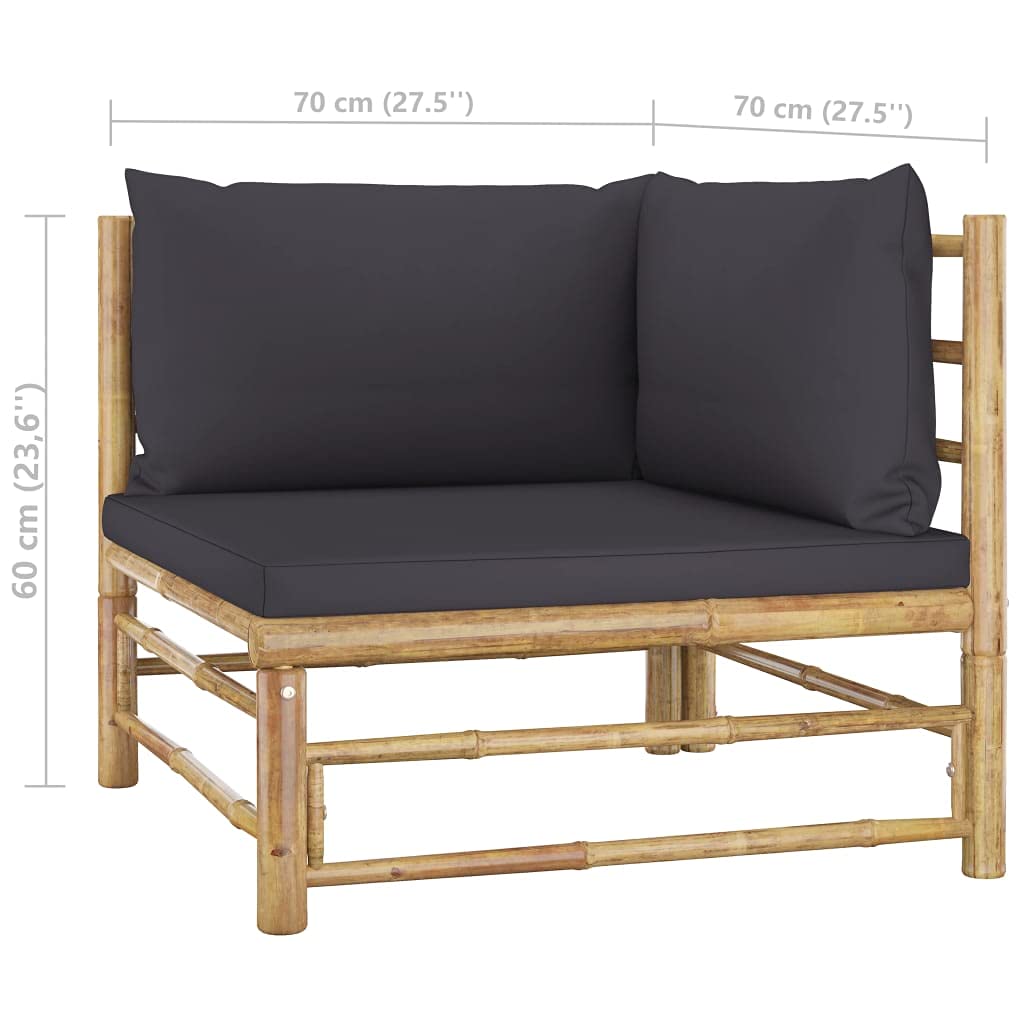 vidaXL Bamboo Patio Lounge Set - 3 Piece Modular Outdoor Seating with Removable, Washable Dark Gray Cushions – Stylish, Durable Scandinavian Style Garden Furniture for Relaxation