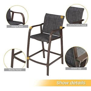 Crestlive Products Patio Bar Set, Aluminum Counter Height Bar Stools and Table Set All Weather Furniture in Antique Brown Finish for Outdoor Indoor, 2 PCS Bar Chairs with 1PC Table (Dark Gray)