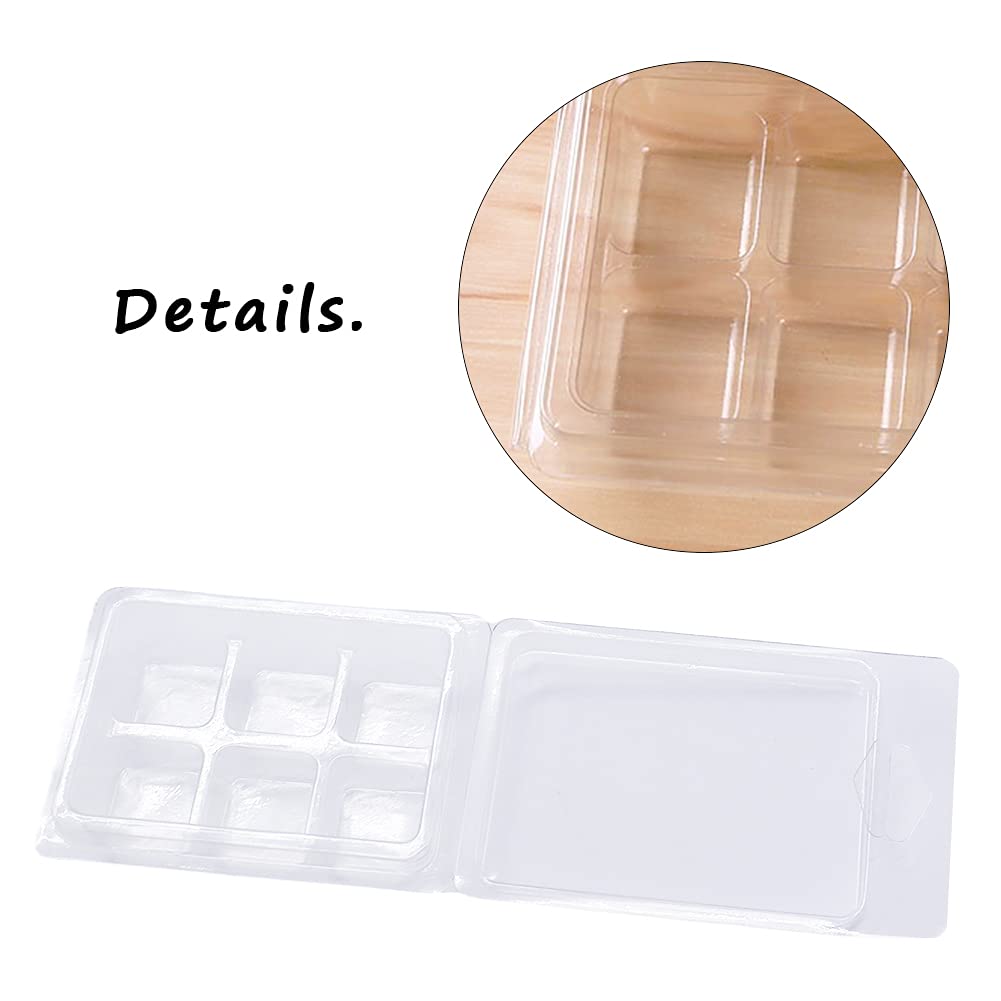 50 Packs Wax Melt Clamshells Molds,Wax Melt Containers,6 Cavity Clear Plastic Cube Tray for Wickless Wax Melt Candles