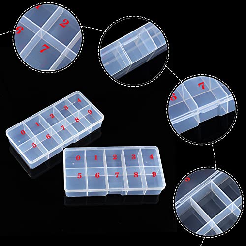 2 Pieces Nail Tip False Empty Nail Tips Organizer Storage Box with 10 Number Spaces Storage Case Container Nail Box Plastic Grid Box for Fingernail Crystal, Jewelry, Nail Accessories (White)