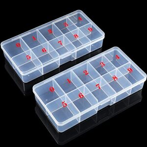 2 pieces nail tip false empty nail tips organizer storage box with 10 number spaces storage case container nail box plastic grid box for fingernail crystal, jewelry, nail accessories (white)