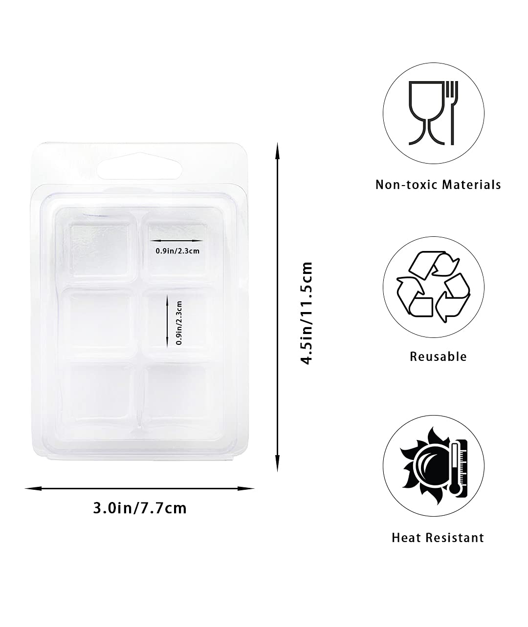 50 Packs Wax Melt Clamshells Molds,Wax Melt Containers,6 Cavity Clear Plastic Cube Tray for Wickless Wax Melt Candles