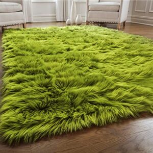 Faux Fake Fur Long Pile Luxury Shaggy Square Patches/Craft, Sewing, Cosplay, Costume, Decorations/Sold by Piece (Olive Green, 15" X 15")