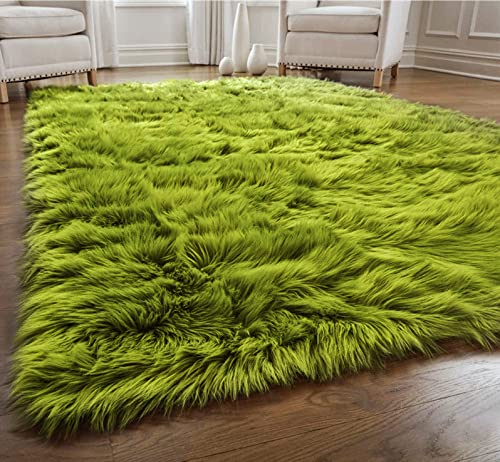 Faux Fake Fur Long Pile Luxury Shaggy Square Patches/Craft, Sewing, Cosplay, Costume, Decorations/Sold by Piece (Olive Green, 15" X 15")