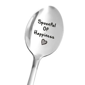 funny spoonful of happiness spoon engraved stainless steel for women men – coffee tea soup dessert spoon gift for wife husband couples friends - motivational gifts for birthday/valentine/christmas