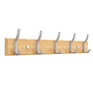 anjuer coat hanger rack 5 hooks heavy duty clothes hat holder bamboo board silver hooks