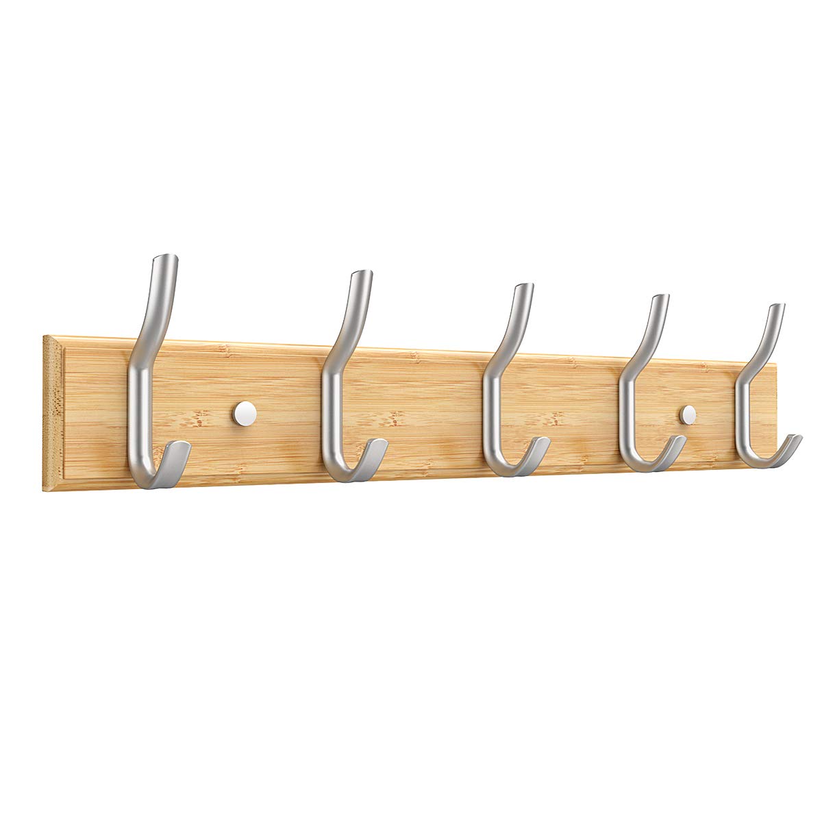 Anjuer Coat Hanger Rack 5 Hooks Heavy Duty Clothes Hat Holder Bamboo Board Silver Hooks