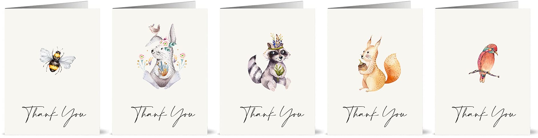 the lazy panda card company 20 x Watercolor Animal Thank You Cards with Envelopes