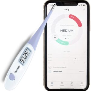 beurer digital basal thermometer, oral thermometer with memory function, measures basal body temperature, accurate digital thermometer for fever and natural family planning, ot20