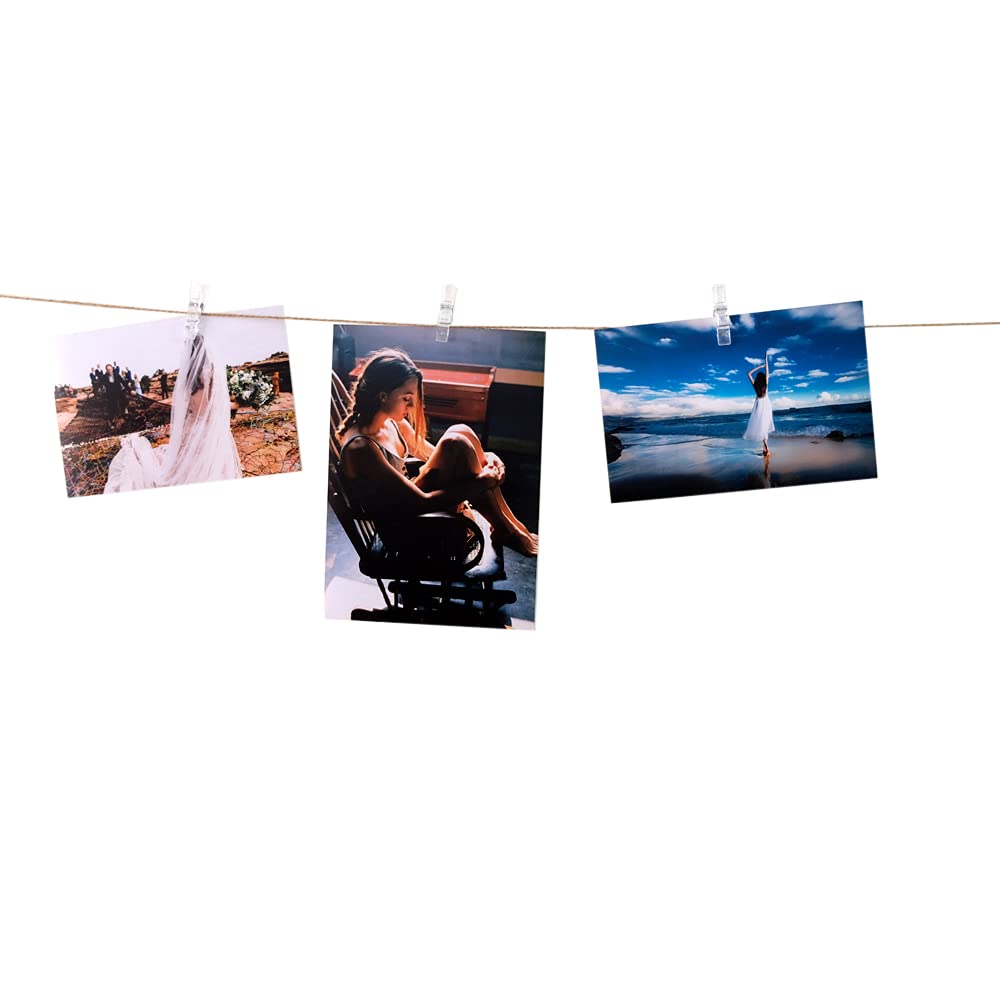 100pcs Photo Clips Mini Clothespins for Photo Wall Hanging Dorm Decor Picture Polaroid Kids Artworks Display with 98ft Twine String & Mini Wall Mount Non-Mark Hooks