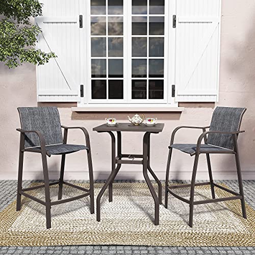 Crestlive Products Patio Bar Set, Aluminum Counter Height Bar Stools and Table Set All Weather Furniture in Antique Brown Finish for Outdoor Indoor, 2 PCS Bar Chairs with 1PC Table (Dark Gray)