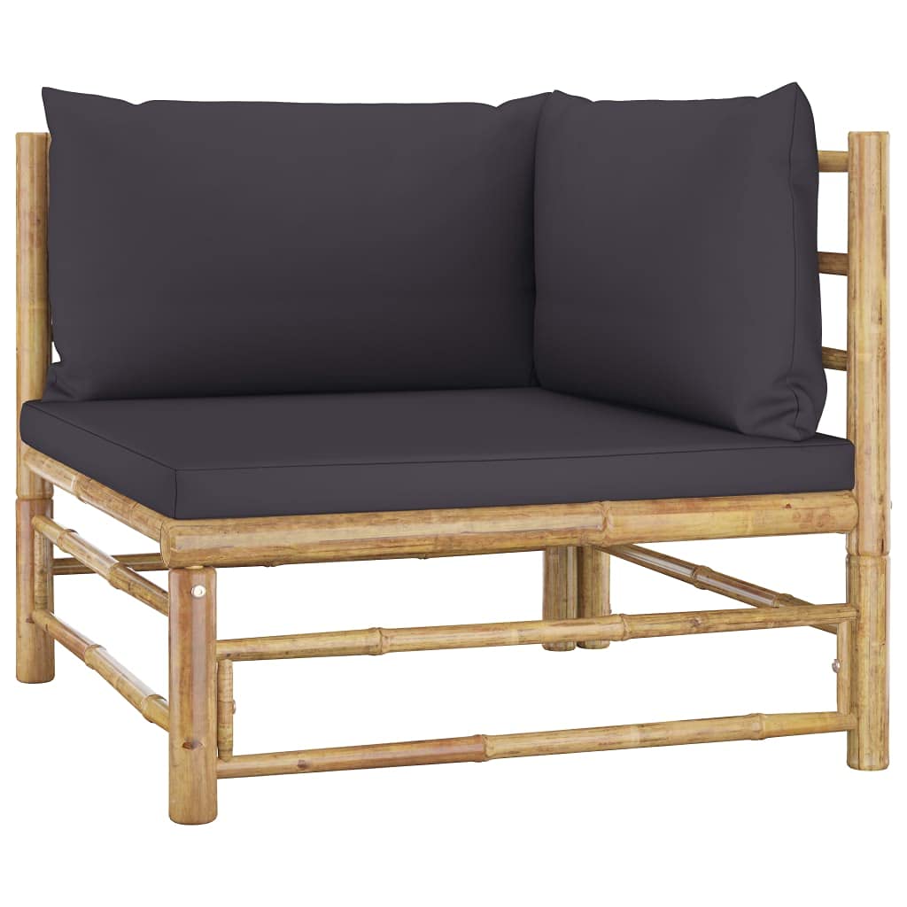 vidaXL Bamboo Patio Lounge Set - 3 Piece Modular Outdoor Seating with Removable, Washable Dark Gray Cushions – Stylish, Durable Scandinavian Style Garden Furniture for Relaxation