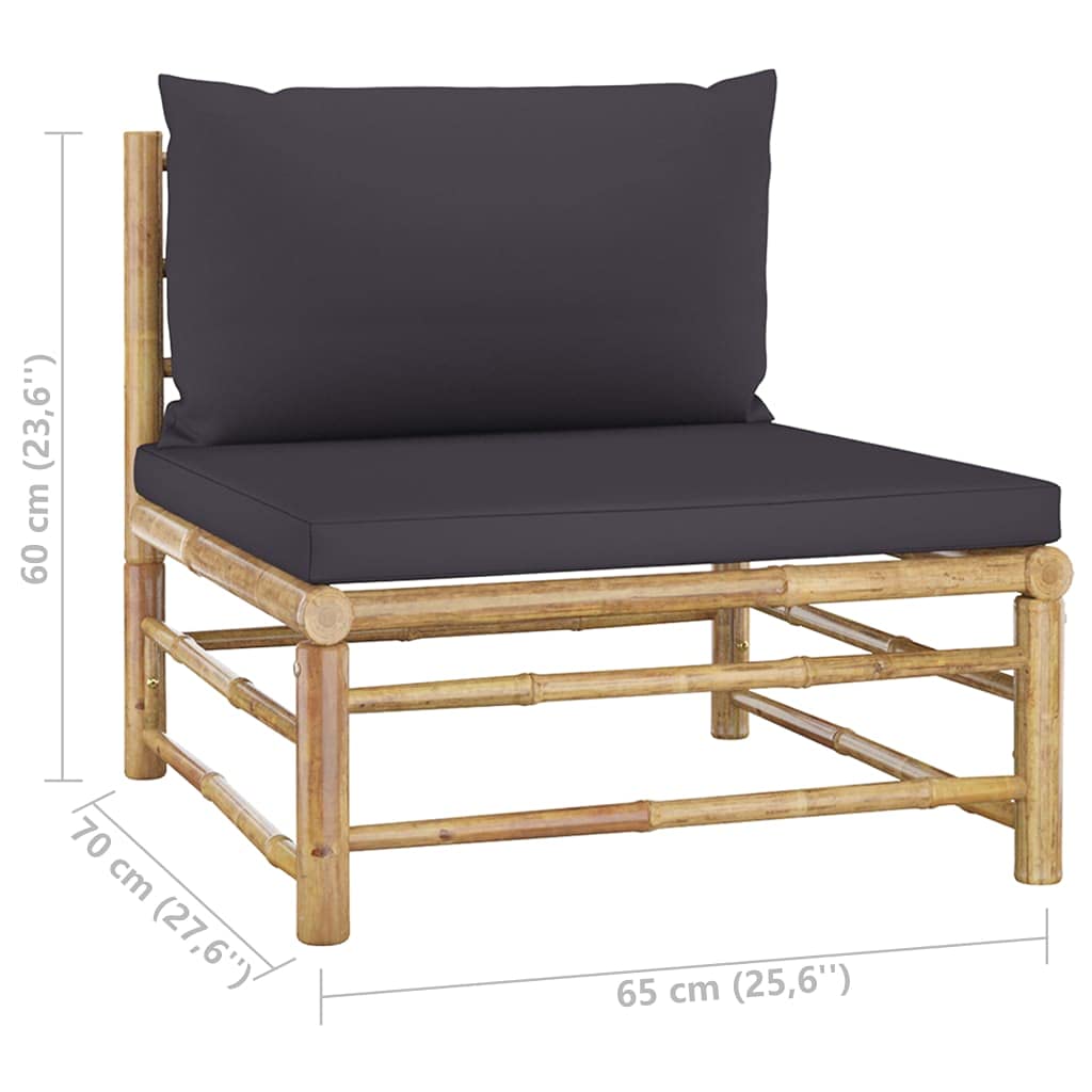 vidaXL Bamboo Patio Lounge Set - 3 Piece Modular Outdoor Seating with Removable, Washable Dark Gray Cushions – Stylish, Durable Scandinavian Style Garden Furniture for Relaxation