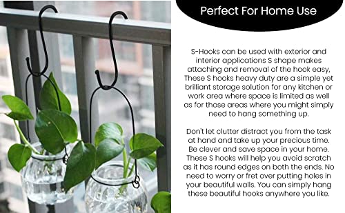 WHITECLOUDZ 30 Pack Black S Hooks for Hanging Plants, Metal Hooks for Hanging, S Hooks for Hanging Heavy Duty, Durable S Shaped Kitchen Hooks for Kitchenware, Pots, Utensils, Clothes & Bags