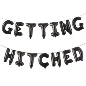 16" getting hitched multicolor bachelorette, wedding, bridal shower party balloon letter decorations bridal celebration decoration banner party suppliers (getting hitched black)