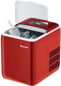 ice maker countertop, automatic electric ice maker machine w/self-cleaning function, portable ice machine with ice scoop and basket (red)