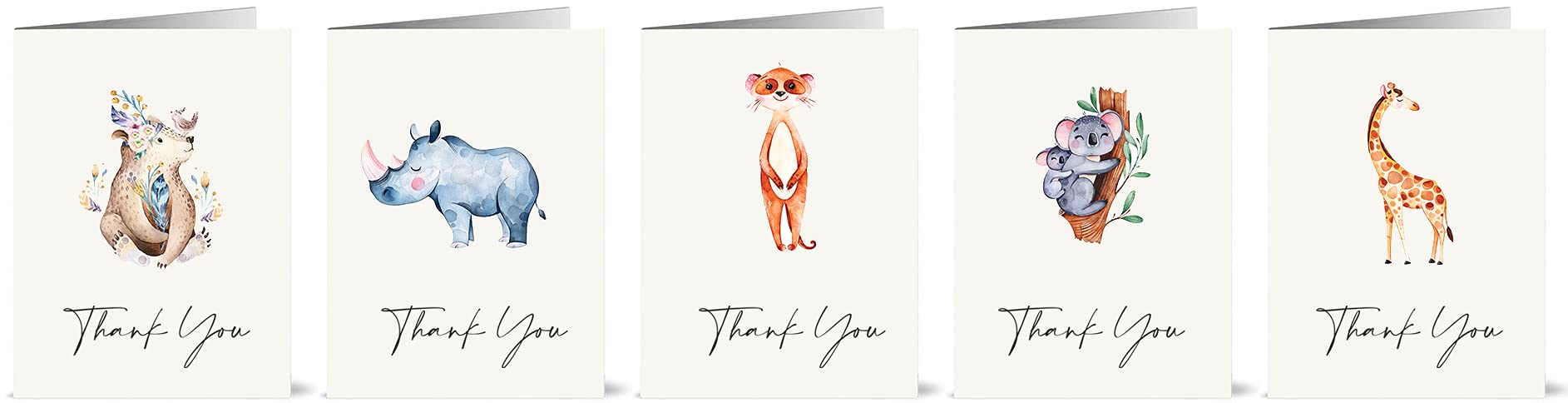 the lazy panda card company 20 x Watercolor Animal Thank You Cards with Envelopes