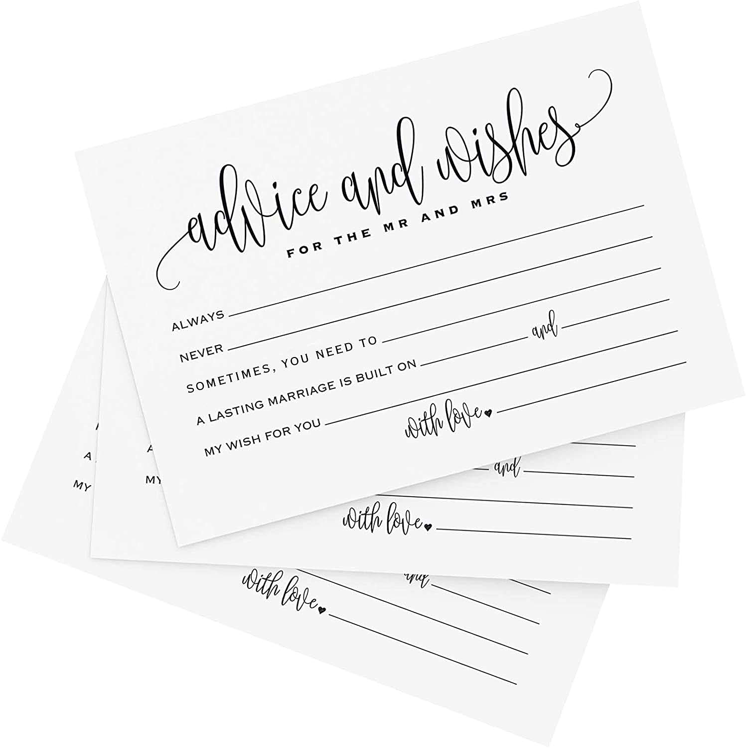 Confetti Advice and Wishes for The Mr and Mrs (50 Cards) Marriage Advice Cards, Wedding, Bride, Groom, Bridal Shower, Fill in The Blank, Minimalist