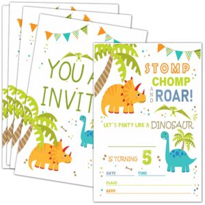 ukebobo 5th birthday party invitations with envelopes – dinosaur birthday party invitations, dinosaur party decorations– 20 cards with envelopes（sjl-05）