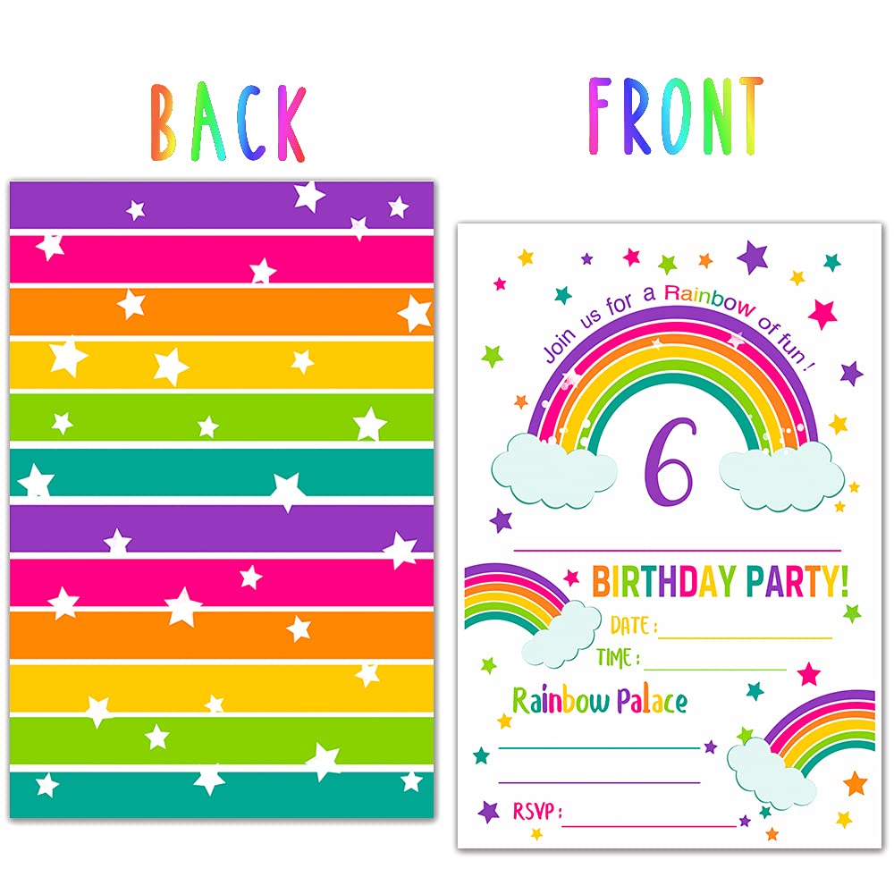 ukebobo 6th Rainbow Birthday Party Invitations with Envelopes – Birthday Party Invitations, Rainbow Party Decorations– 20 Cards With Envelopes（c03-06