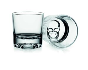 godinger skull whiskey glasses, old fashioned whiskey glasses, skull face glass cups, drinking glasses - set of 2