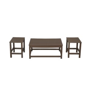 westintrends malibu 3-pieces outdoor table set, includes 1 coffee table and 2 side table, all weather poly lumber adirondack patio furniture set, dark brown