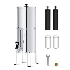 waterdrop gravity-fed water filter system, nsf/ansi 42&372 standard, 2.25g stainless-steel system with 4 filters, metal water level spigot and stand, reduces chlorine-king tank series, wd-tk-fs