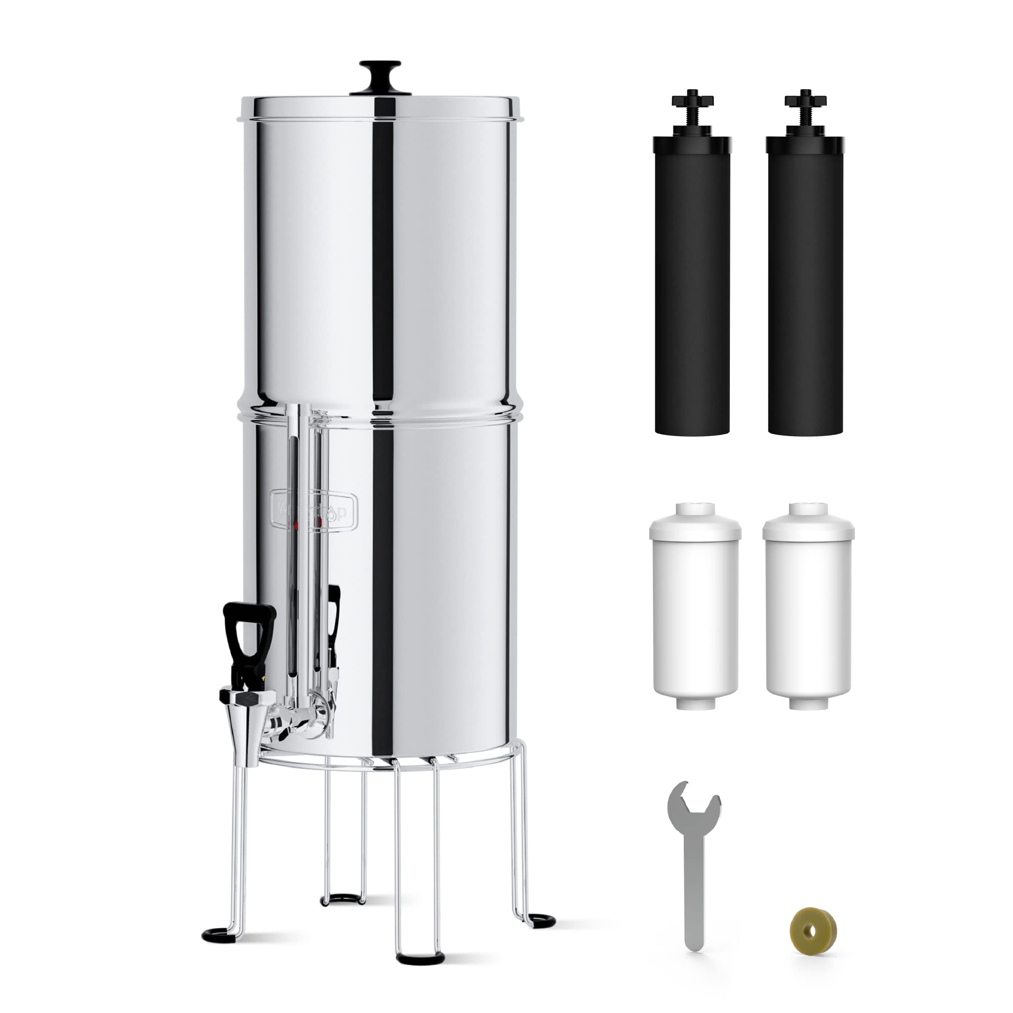 Waterdrop Gravity-fed Water Filter System, NSF/ANSI 42&372 Standard, 2.25G Stainless-Steel System with 4 Filters, Metal Water Level Spigot and Stand, Reduces Chlorine-King Tank Series, WD-TK-FS