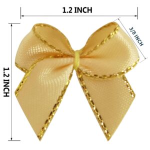 Micomon 50pcs 1.2-Inch Mini Ribbon Bows for Crafts Small Gold Edge Yellow Ribbon Bows Christmas Decoration Embalishement(Yellow)