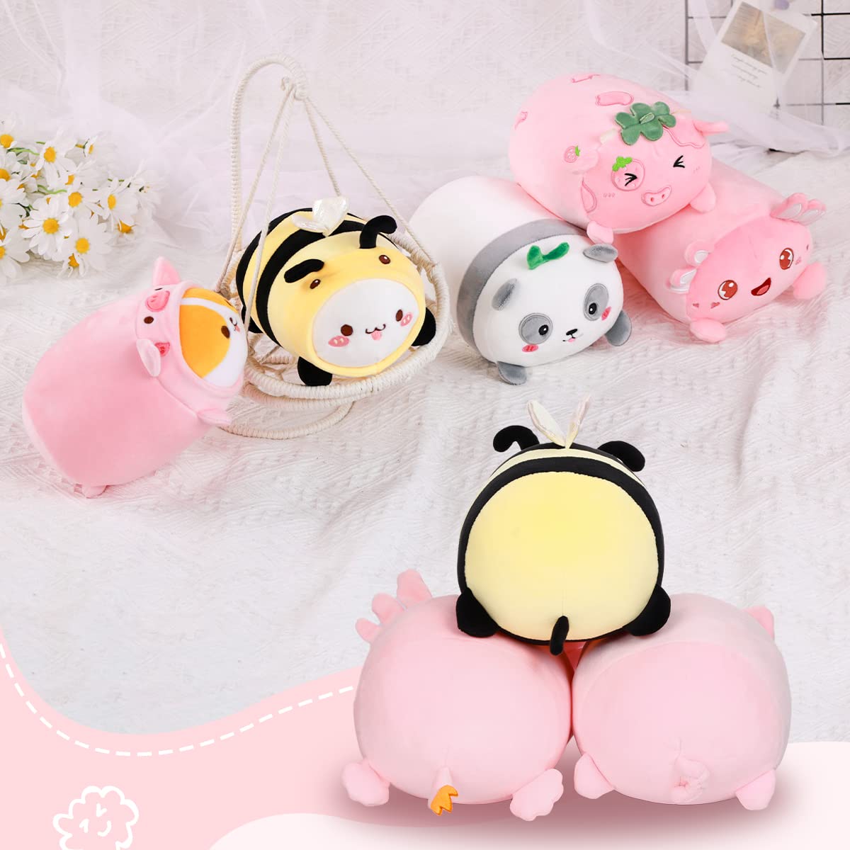 AIXINI 8 inch Plush Toys Set 3pcs Cute Panda/Deer/Pig Plush Stuffed Animals Packs, Super Soft Cartoon Hugging Toy Gifts for Bedding Kawaii Pillow