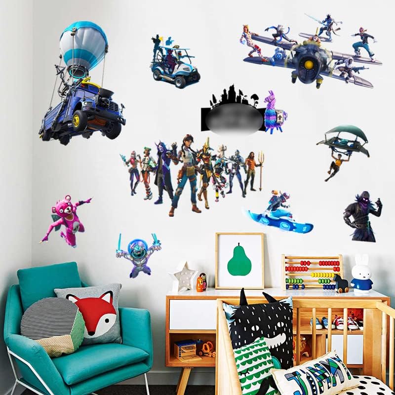 Battle Royale Video Game Themed Bedroom Wall Stickers 10Pcs/Sheet for Teen Boys Room Decoration,Where We Droppin Boys Bedroom Wall Decals,Wall Decor for Kids,Waterproof Game Stickers for Laptop