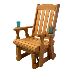 amish casual heavy duty 600 lb mission high back treated glider chair with cupholders (cedar stain)