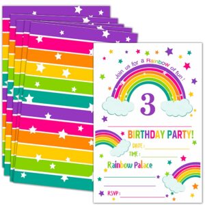 ukebobo 3rd rainbow birthday party invitations with envelopes – birthday party invitations, rainbow party decorations– 20 cards with envelopes（c03-03）