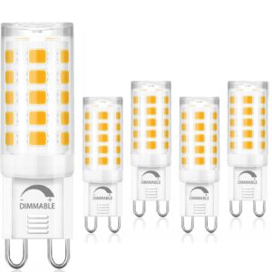 winshine Dimmable G9 LED Light Bulb 3000K Warm White, 4W G9 Base Chandelier Light Bulb Soft White, T4 40Watt Halogen Replacement G9 Bi Pin Base, CRI85 120V 360° Beam Angle 5 Pack