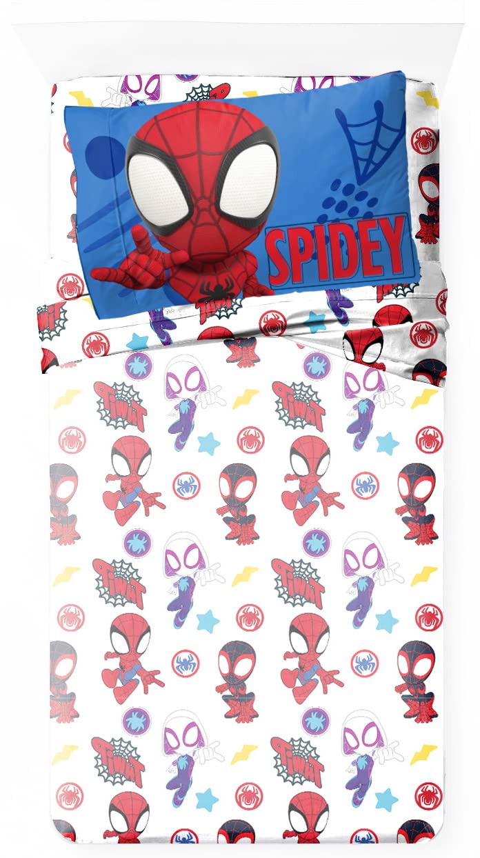 Jay Franco Marvel Spidey and His Amazing Friends Team Spidey Toddler Size Sheet Set - 3 Piece Set Super Soft and Cozy Kid’s Bedding - Fade Resistant Microfiber Sheets (Official Marvel Product)