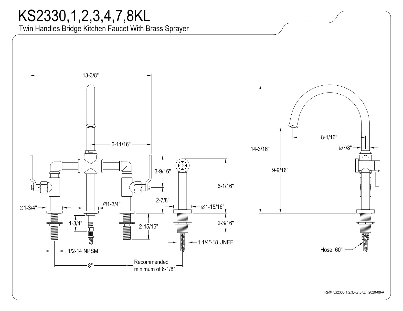 Kingston Brass KS2330KL Whitaker Bridge Kitchen Faucet, Matte Black