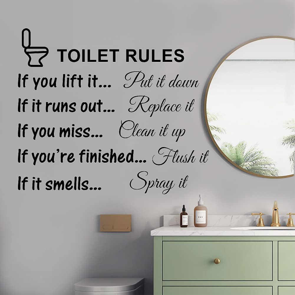 NC Home Stickers Toilet Rules Bathroom Decals Wall Quotes Vinyl Stickers Wall Art Decor for Bathroom Large Wall Sticker Home Decorations.