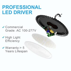 Lightdot 250W LED High Bay Light 37500lm Commercial Bay Lighting, AC100-277V UFO LED High Bay Shop Light, High Bay LED Light Suit for 30~40Ft Height -8Pack