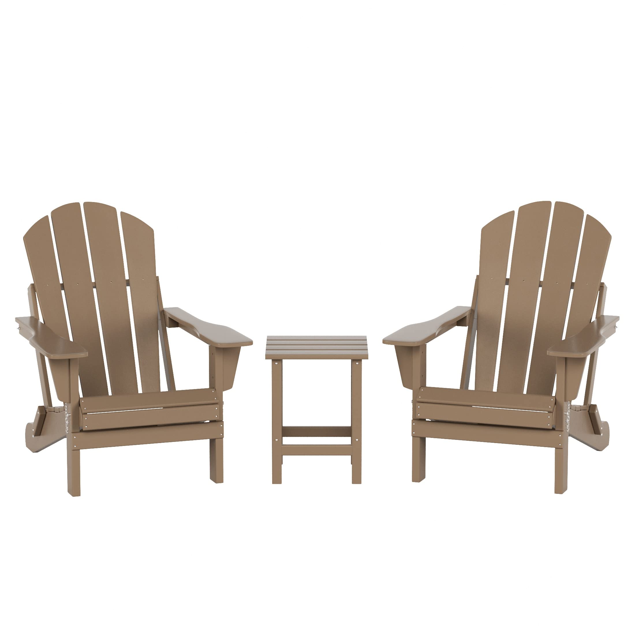 WestinTrends Malibu 3-Pieces Adirondack Chairs Set with Side Table, All Weather Outdoor Seating Plastic Patio Lawn Chair Folding for Outside Porch Deck Backyard, Weathered Wood