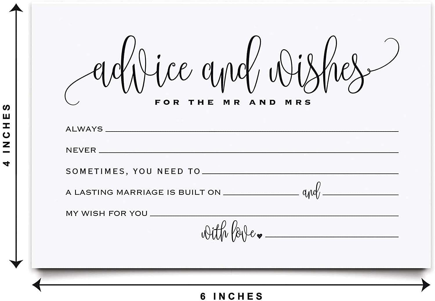 Confetti Advice and Wishes for The Mr and Mrs (50 Cards) Marriage Advice Cards, Wedding, Bride, Groom, Bridal Shower, Fill in The Blank, Minimalist