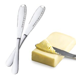 dimrom 2pcs cold butter knife spreader with holes - 3 in 1 butter knife butter scraper curler peanut butter knife long handle - butter shaver for cold butter - simple spreading butter spreader knife