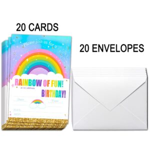 ukebobo Rainbow Birthday Party Invitations with Envelopes – Birthday Party Invitations, Rainbow Party Decorations– 20 Cards With Envelopes（c02）