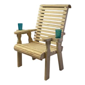 amish casual heavy duty 600 lb roll back high back treated patio chair with cupholders (unfinished)