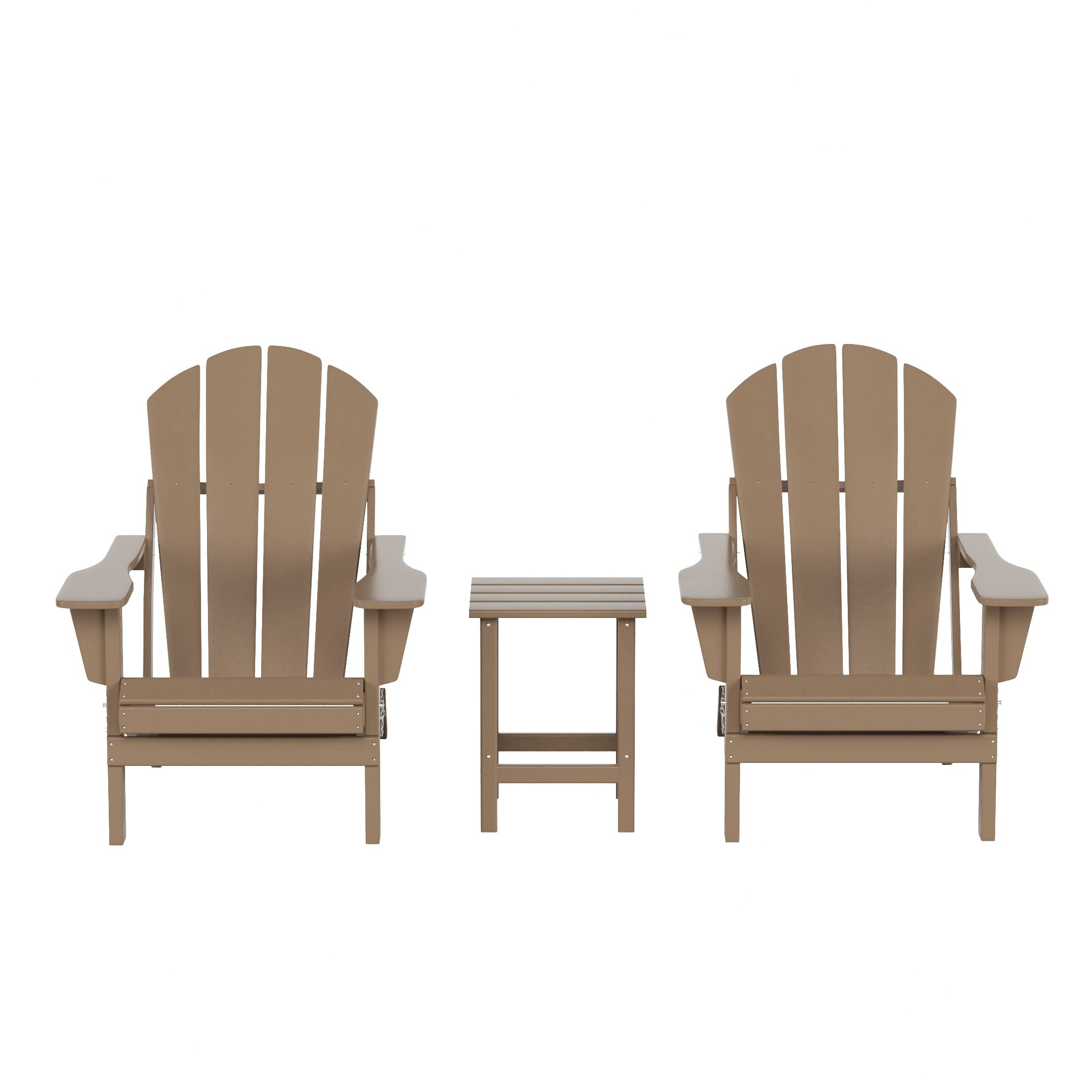 WestinTrends Malibu 3-Pieces Adirondack Chairs Set with Side Table, All Weather Outdoor Seating Plastic Patio Lawn Chair Folding for Outside Porch Deck Backyard, Weathered Wood