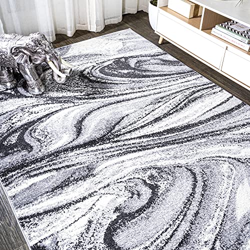 JONATHAN Y SEU207A-5 Viscon Abstract Marble Contemporary Indoor Area-Rug Casual Contemporary Easy-Cleaning High Traffic Bedroom Kitchen Living Room Non Shedding, 5 X 8, Light Gray/Black