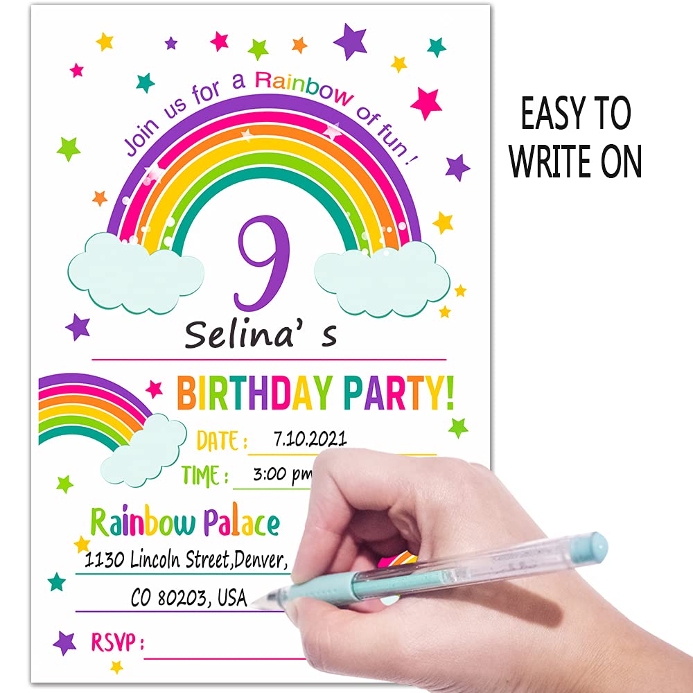 ukebobo 9th Rainbow Birthday Party Invitations with Envelopes – Birthday Party Invitations, Rainbow Party Decorations– 20 Cards With Envelopes（c03-09）