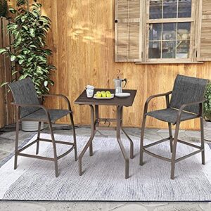 Crestlive Products Patio Bar Set, Aluminum Counter Height Bar Stools and Table Set All Weather Furniture in Antique Brown Finish for Outdoor Indoor, 2 PCS Bar Chairs with 1PC Table (Dark Gray)