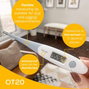 Beurer Digital Basal Thermometer, Oral Thermometer with Memory Function, Measures Basal Body Temperature, Accurate Digital Thermometer for Fever and Natural Family Planning, OT20